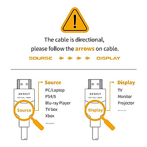 Zeskit Optical Fiber 10m (33ft) 48Gbps Ultra High Speed HDMI Cable 8K60 4K120 144Hz eARC HDR HDCP 2.2 2.3 Compatible with Dolby Vision Apple TV 4K Roku Sony LG Samsung Xbox Series X RTX 3080 PS4 PS5