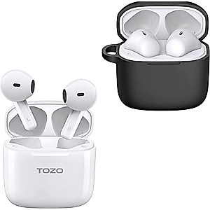TOZO A3 Wireless Earbuds Bluetooth 5.3 Half in-Ear Lightweight Headsets White & TOZO A3 Protective Silicone Case Black
