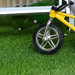 iland Fairy Garden Miniatures of Artificial Grass 4 Sheets 11.8"x 11.8" w/ 10pcs Miniature Fences & 2 Fence Doors & 1 Sign, Fake Grass for Crafts & Dollhouse Garden