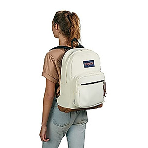 JanSport Right Pack Backpack - Travel, Work, or Laptop Bookbag with Leather Bottom, Coconut