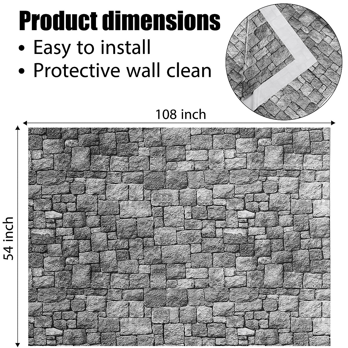 Chuangdi Brick Stone Wall Stone Wall Scene Setter Brick Sheet Wallpaper Curtains Door Removable Brick Tablecloth Photo for Halloween Christmas Party and Home Decor (Gray,6 Pcs)