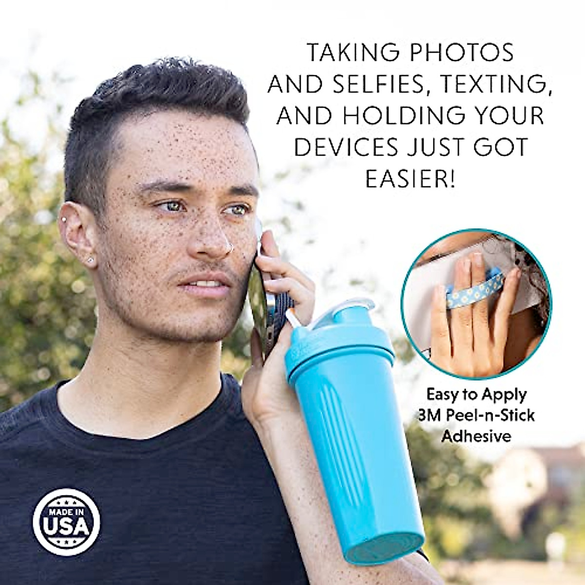 LoveHandle Universal Grip for Most Smartphones, Mini Tablets and Cases, Black Elastic Strap with Black Base, Pack of 2, LH-01-2PackBlack