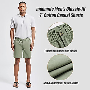 maamgic Men's Classic-fit 7" Cotton Casual Shorts Elastic Waistband with Multi-Pocket Daily Wear Walking Summer Outfit