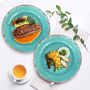 LOK-OSEMILE Gourmet Art Crackle 10 Inch Melamine Dinner Plates Set of 6 Aquamarine