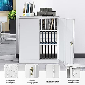 Superday White Metal Cabinet, 42"×36"×18" Locking Storage Cabinet with 2 Doors and 2 Shelves, Small Lockable Metal Steel Utility Cabinet for Office File Bathroom Medicine Pantry