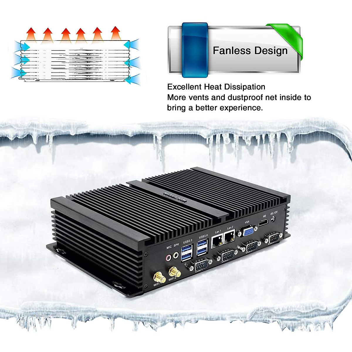 HISTTON Mini PC Windows 10 Pro, Fanless Mini Industrial Computer, Core i5-3317U Processor 8GB RAM 256GB SSD, Wi-Fi/Gigabit Ethernet/VGA&HDMI, 4K Dual Output, Mini Desktop Computer