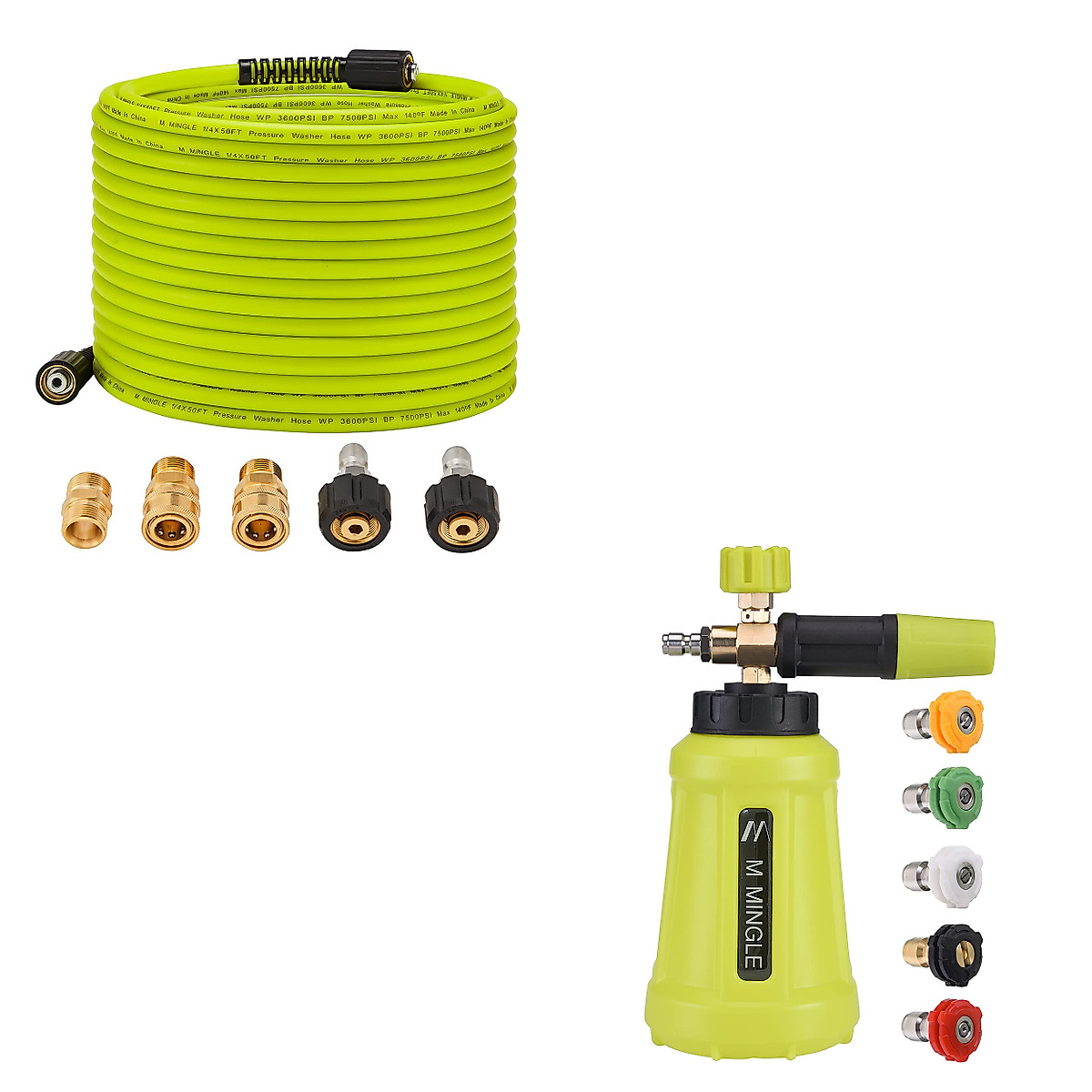 M MINGLE Pressure Washer Hose 50 FT x 1/4" - Replacement Power Wash Hose Foam Cannon for Pressure Washer, Car Foam Sprayer with 1/4 Inch Quick Connector