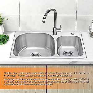 DIRECTUNIT 31.5-inch Drop-in Topmount Kitchen Sink Double Bowl with 2 Holes 18 Gauge Stainless Steel Sink with Silicone Protector Mat, 31.5" x 20.5" x 9"