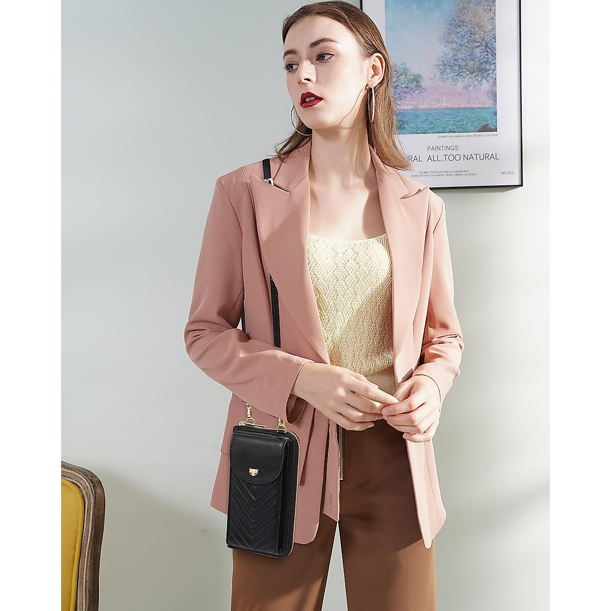 FOXLOVER Leather Small Crossbody Bags Cell Phone Purse for Women Fashion Shoulder Bag RFID Blocking Wallet Purse with Credit Card Slots(Black Quilted)