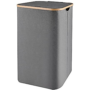 Large Laundry Basket with Lid - Collapsible Laundry Basket with Bamboo Handles, 100L Laundry Hamper for Clothes and Toys Storage, Hampers for Laundry with Inner Bag for Bathroom, Bedroom Grey