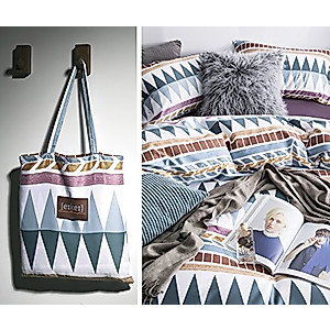 Bohemian Duvet Cover Striped Ethnic Boho Reversible Southwestern 400TC Cotton Bedding 3pc Set Navy White Orange Modern Geo Aztec Print (Teal Rust, King)