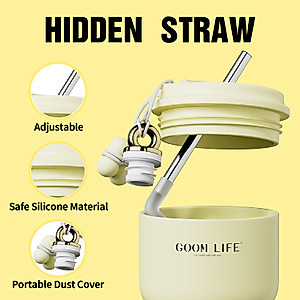 GOOM 18oz Spill Proof Tumbler with Lid and Straw, 18/10 Stainless Steel Insulated Water Bottle with Flip Lid and Straw Mouth Rotary Lock, 6-Layer Wall Insulated Coffee Tumbler - Yellow