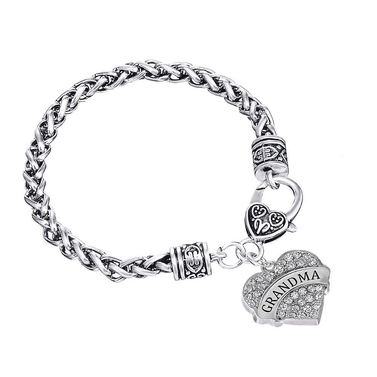 Luvalti Grandma Heart Charm Bracelet - Silver Heart Pendant Bracelet - Best Family Jewelry Gift