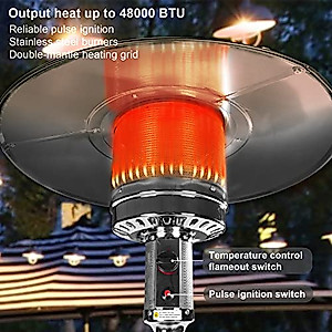 Polar Aurora Patio Heater for Outdoor Use Propane Gas 48000 BTU Auto Shut Off Portable Heater Floor Standing w/Ground Nail & Wheels for Garden, Balcony, Party,Black