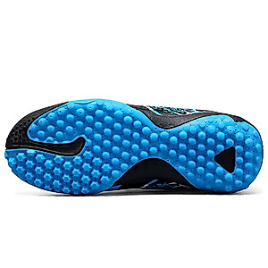 FUQIAO Kids Firm Ground Soccer Cleats for Boys Girls Outdoor Athletic Turf Shoes Indoor Football Trainning Sneakers, Blue, 2.5 Little Kid