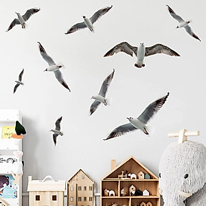 MEFOSS 3D Seagull Wall Decals Peel and Stick DIY Flying Sea Birds Wall Decor Vinyl Stickers for Living Room Bedroom Kids Room Office Window Decorations