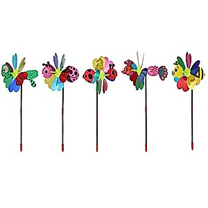 YARDWE 5pcs Colorful Wind Pinwheels Butterfly Bee Insect Spinner Sticks Kids Pinwheel Toys Decorative Garden Yard Lawn Windmill Stake Landscape Ornaments (Mixed Style)