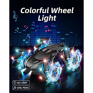 Jovow RC Stunt Car, 2.4GHz 4WD Gesture Sensing Remote Control Car with Cool Light and Music, Double-Sided 360° Flips RC Cars for Boys Age 6-12 4-7 8-12 Birthday Gifts Toy Cars(Blue)