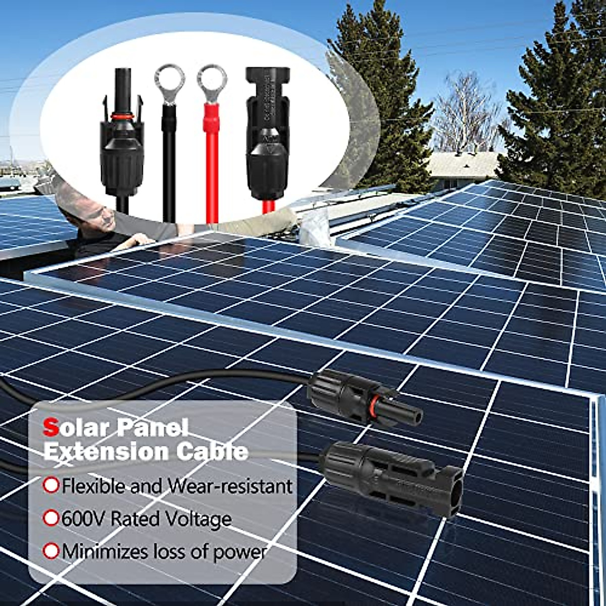 GELRHONR 10AWG Solar Panel Extension Bare Wire with Female and Male Connector Solar Panel Wiring Pigtail Cable Adapter for Solar Panels-(Red+Black) (10AWG 5M/16FT M/F)