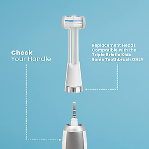 Triple Bristle Kids Sonic Toothbrush | 2 Pack Replacement Head Refill | 3-Sided Brushing to Clean Teeth and Gums | Dentist Created & Approved | Safe on Braces