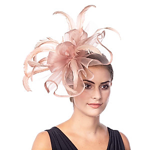 Lucky Leaf Girl Lady Hat Headwear Organza Church Feather Clip Fascinators Hat Wedding Party Kentucky Derby Cap for Women(F-5-Dark Pink)