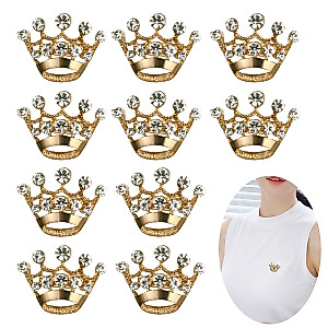 LUOEM 12 Pieces Crown Brooch Pin Fashion Diamante Wedding Party Pageant Tiara Crown Corsage for Wedding Valentine's Day Supplies (Gold)
