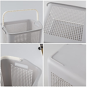 Esdiplot 4-Pack 35 L Plastic Laundry Basket, Laundry Hamper with Handle, Portable Plastic Hamper for Clothes Toys in the Dorm and Family, Gray