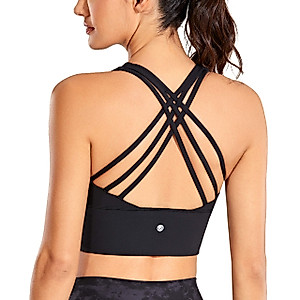 CRZ YOGA Strappy Longline Sports Bras for Women - Wirefree Padded Criss Cross Yoga Cropped Tank Tops Black Small
