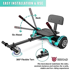 SISIGAD Hoverboard with Seat Attachment, Hoverboard Go Kart Combo, 6.5" Bluetooth Hover Board with Seat Attachment for Hoverboard