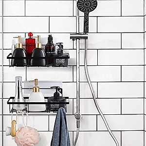 Bathroom Shower Caddy 5 Pack Adhesive Shower Shelves with Soap Holder & Hook Rustproof Shower Rack No Drilling Wall Mounted Bathroom Shower Organizer