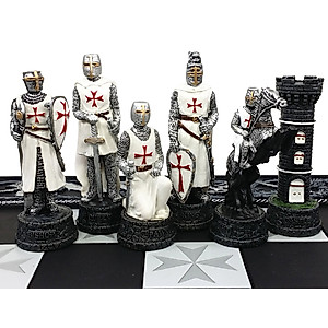 HPL Medieval Times Crusades Red and White Armored Maltese Knights Chess Set with 17" Board