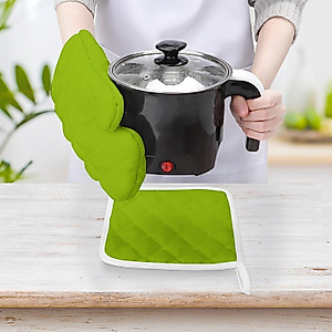 2Pcs Oven Mitts and Pot Holders Set, Lime Green White Oven Mitts Gloves Set Heat Resistant Hot Pads for Kitchen Cooking Grill