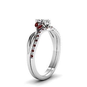 CaratYogi Marquise Cut Twisted Diamond Bridal Set sterling silver Created Ruby Marquise shape Red color Wedding Ring Sets prong Setting in Size 5 Party Wear Daily Wear Ornament