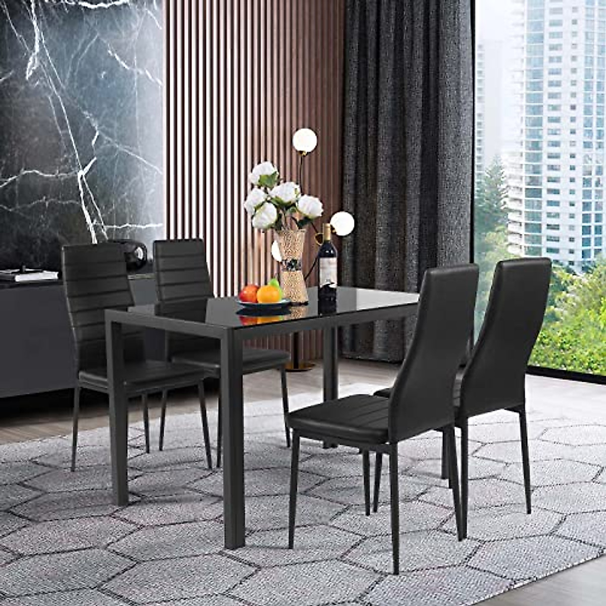 Giantex Set of 4 Dining Chairs, Upholstered Dining Side Chairs with Stain-Proof PVC Leather, Non-Slip Footpads,Easy to Clean and Assemble, High Back Black Kitchen Dining Chairs