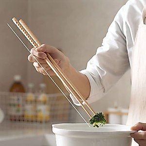 Gigicloud Wooden Chopsticks, 1Pcs Reusable Extended Chopsticks, 13 Inches Cooking Chopsticks Kitchen for Home Kitchen