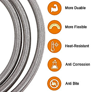 Propane Hose Extension Stainless Steel 10 Feet,3/8" Female Flare Includes 5 Conversion Coupling and Thread Tape,for RV, BBQ Grill, Propane Tank, Heater Braided Propane Gas Line