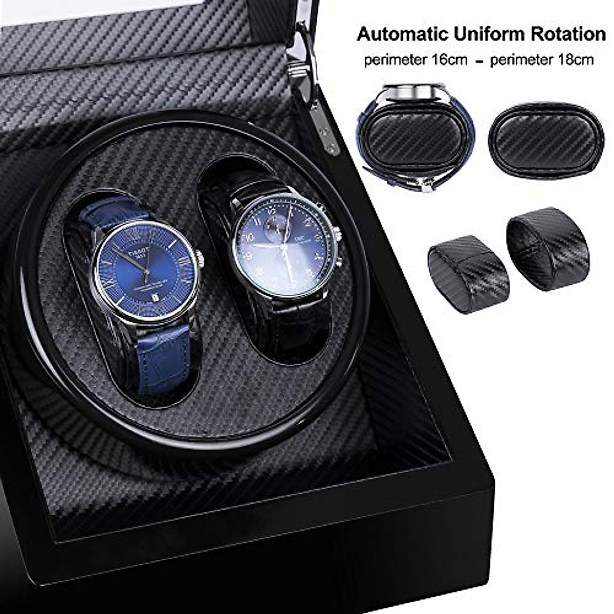 Kalawen Watch Winder for Rolex, Automatic Watch Winder Box, Double Watch Winder with Japanese Quiet Motor Battery Powered or AC Adapter Black
