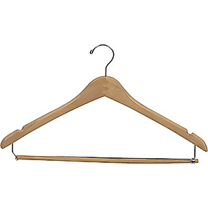 The Great American Hanger Company Curved Wood Suit Hanger w/Locking Bar, Box of 100 17 Inch Hangers w/Natural Finish & Chrome Swivel Hook & Notches for Shirt Dress or Pants