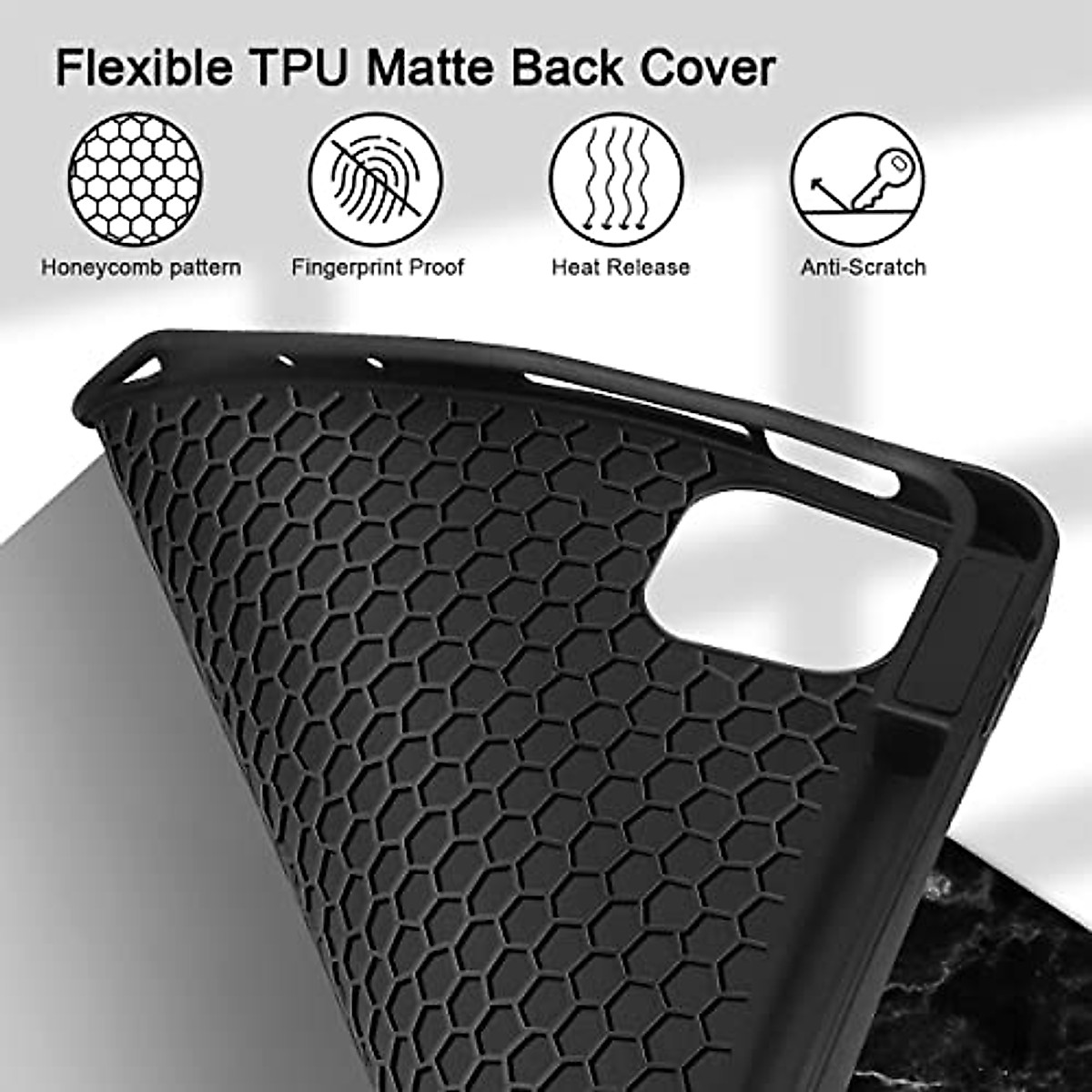 Tuiklol Case for M2 iPad Pro 12.9 inch Generation 6th/5th/4th/3rd 2022 2021 2020 2018 Release - Built in Pencil Holder Slim Protective Stand Back Cover with Auto Wake/Sleep iPad Cover,Marble