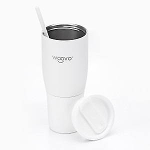 WOOVO 30 oz Tumbler with Lid and Straw - Insulated Double Wall Stainless Steel Water Bottle with SIlicone Boot - BPA Free Dishwasher Safe Tumbler, Reusable 30oz Travel Cup Stay Hot Cold - White