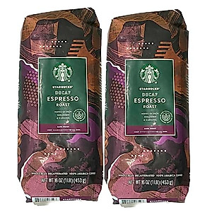 Starbucks Decaf Whole Bean Coffee, Espresso, Dark Roast, 16 Ounce Bags, 2/Pack (32 Ounces Total)