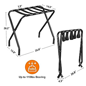 ELYKEN 2 Pack Folding Luggage Rack for Guest Room, Heavy Duty Max 110LBS Loading Bearing Suitcase Holder, Easily Assemble Metal Stand, Narrow Foldable Space Saving Hotel Storage Rack, Black
