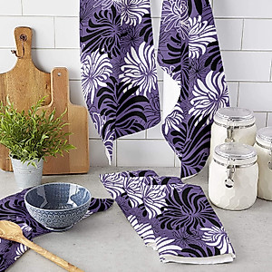 Big buy store Flowers Chrysanthemum Kitchen Dish Towels, Soft Lightweight Microfiber Absorbent Hand Towel Retro Black White Purple Tea Towel for Kitchen Bathroom 18x28in