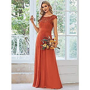 Ever-Pretty Women's Cap Sleeve Backless Lace Long Wedding Dresses for Party Burnt Orange US12