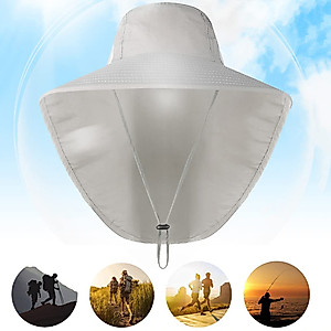 Wide Brim Sun Hat with Neck Flap, Adjustable Outdoor 50+UPF Protection Safari Cap Womens Mens Hiking Fishing Hat(Grey)