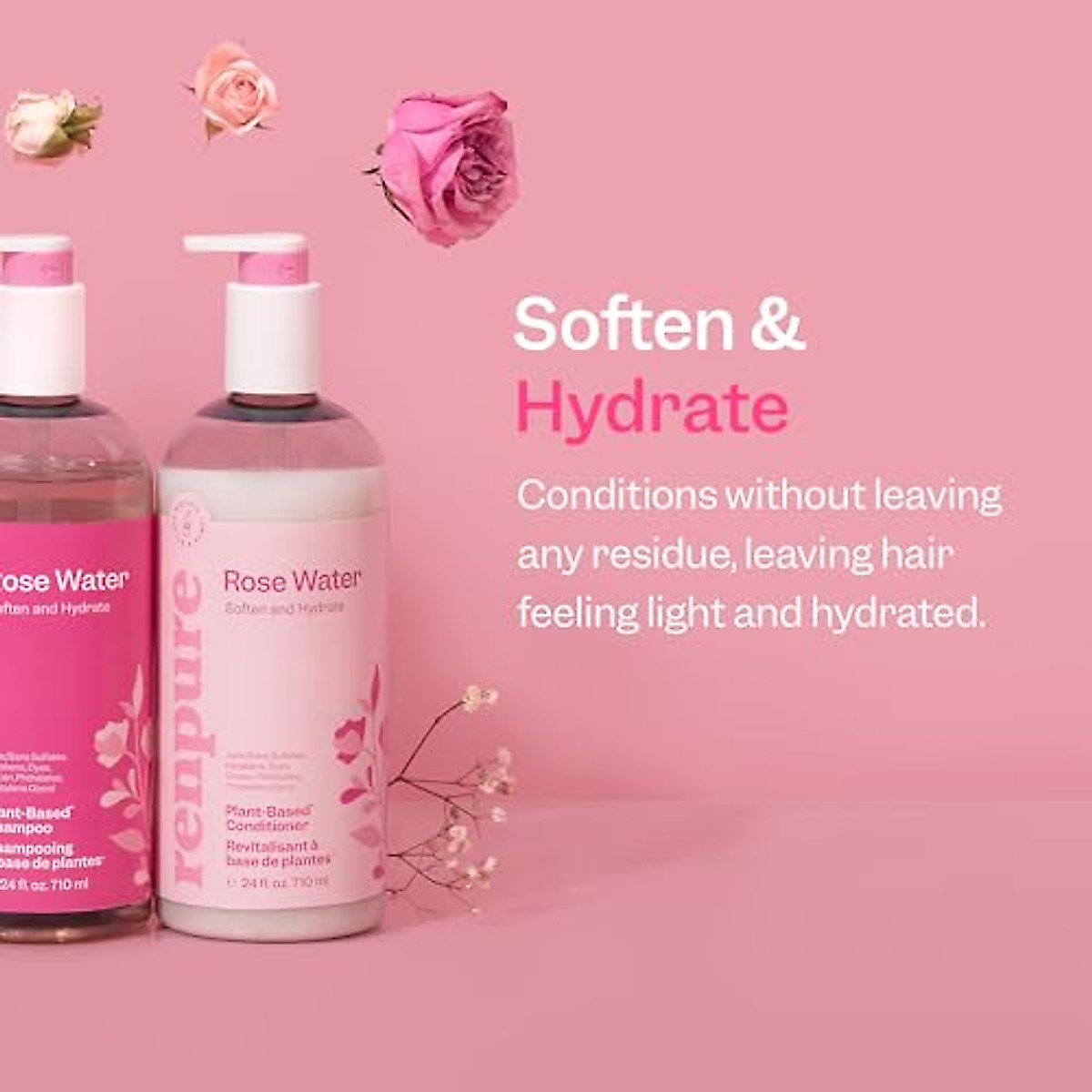 Renpure Rose Water Conditioner, 710ml, Plant Based Beauty, Soothes Scalp, Hydrates Hair, Nourishes, Free of Chemicals, For Women