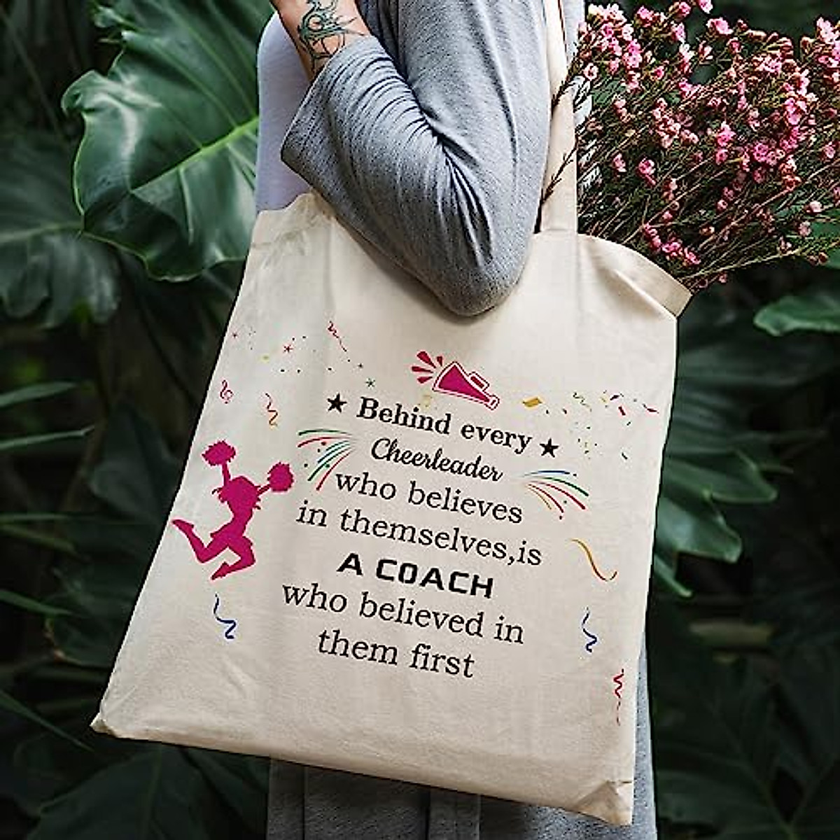 Paterr 2 Pack Cheer Bags for Cheerleaders Cheerleading Gifts Canvas Tote Bag for Women Teams Goodie Stuffers Party Supplies(White)