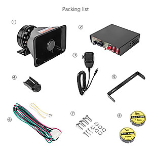 YHAAVALE CJB200P Amplifier Police Siren & Black Plastic Square Speaker,DC12V 200W 9 Tones Wired Handheld Microphone Loudspeaker Emergency Siren Electronic PA System