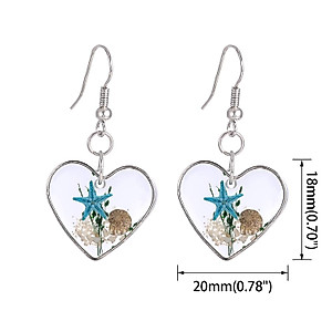 FM FM42 Silver-tone Blue Starfish Seashell Pressed Flower Small Heart Drop Dangle Hook Earrings FE2081