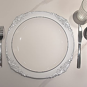 6Pcs Embossed Charger Plates, 13-Inch Round Dinner Plate Chargers, White with Gold Trim, White + Gold Trim (NM00603)